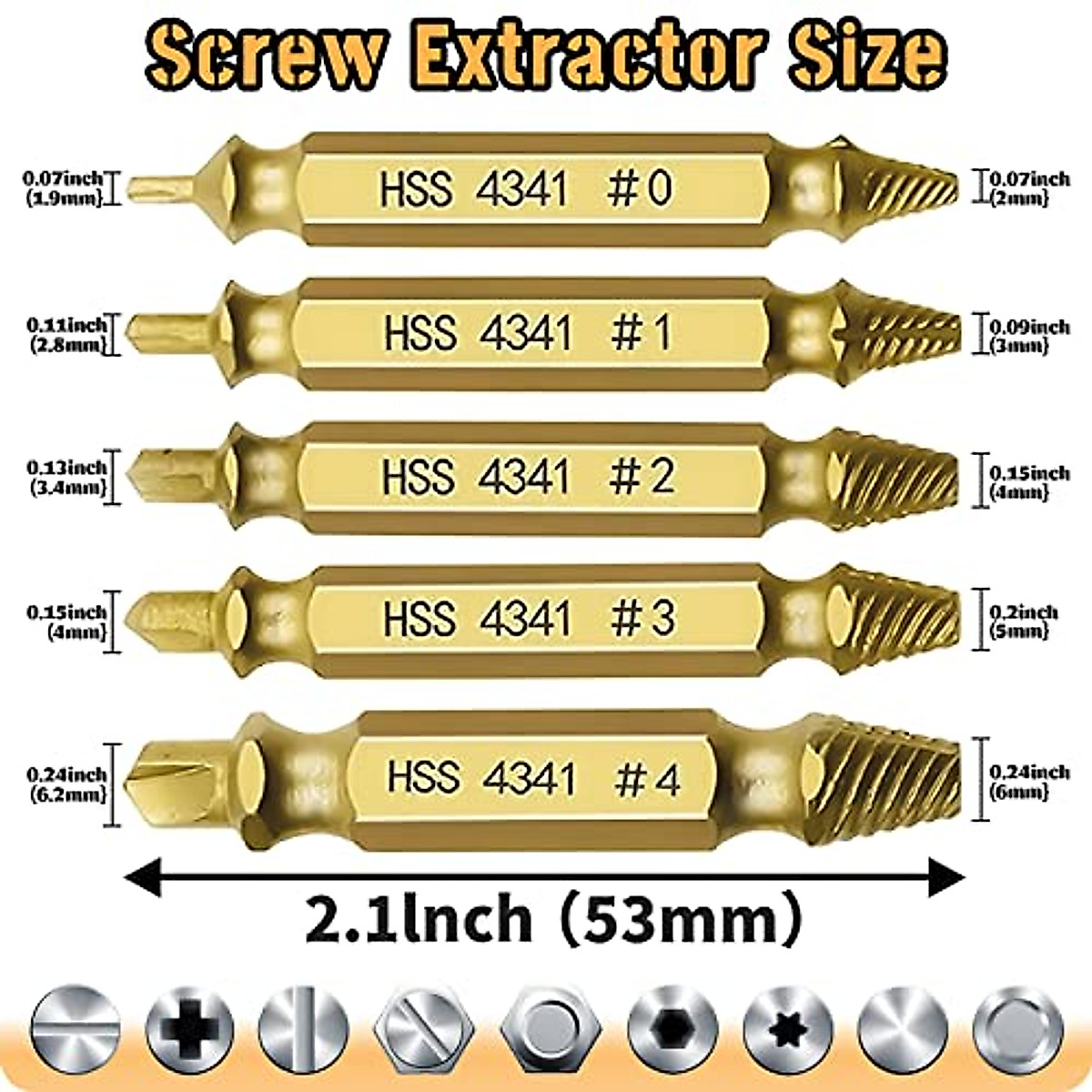 9 Pcs Damaged Screw Extractor Kit, Miuudby HSS 4341 Material Damaged & Stripped Screw Extractor Set For Easy Out And Speed Out Remover Common Size of Broken Tool And Titanium Extractor Drill Bit, Gold