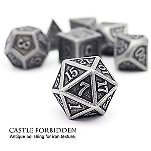 Haxtec Antique Iron Metal DND Dice Set Silver D&D Polyhedral Dice W/PU Leather Dice Bag for Dungeons and Dragons Gift TTRPG