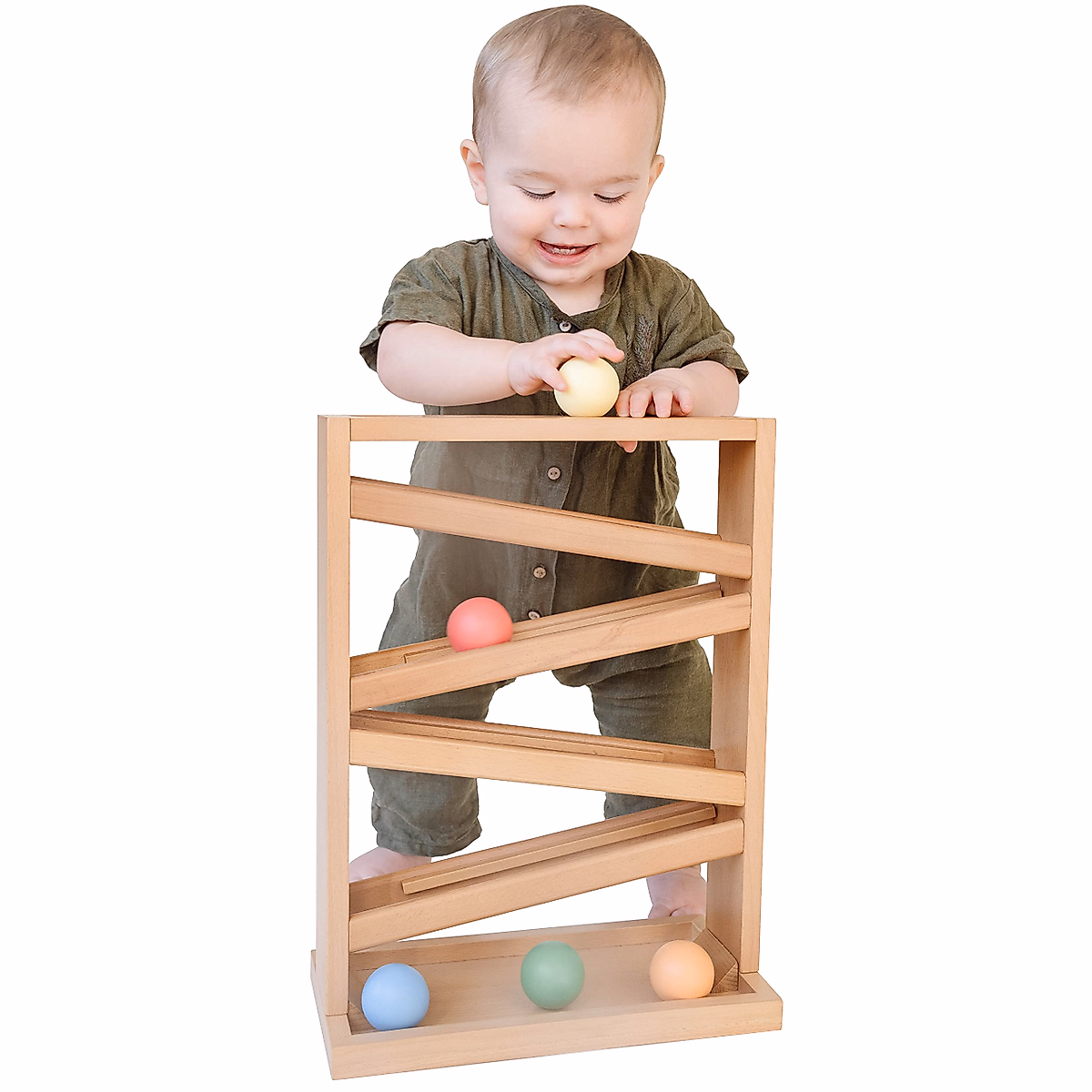 Montessori Ball Tracker Wooden Ball Drop - Wood Toys for 3 Year Old - Educational Toy for Baby and Toddler - Ball Ramp Maze Run Track - Baby Ball Drop Toy - First Birthday Gift 18 Months