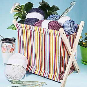 PH PandaHall Fold-Up Wooden Yarn Mini Arts Caddy Organization Storage Tangle Free Yarn Caddy Bag Organizer Folding Basket for Knitting, Yarn, Crotchet 10.9x9.8x7.5 Inch