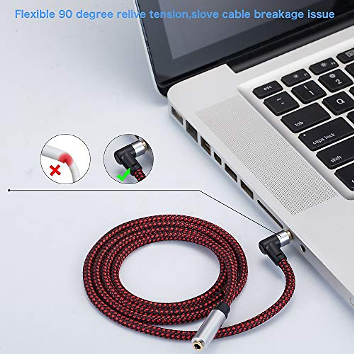 Audio Mic Extension Cable 3Ft,90 Degree TRRS 3.5mm Aux Headphone Extender 4-Pole Jack Plug Extension Lead Stereo Male to Female Braided Cord for Headset,Laptop,Phone,Switch Lite,Car,PS4 and More (3Ft)