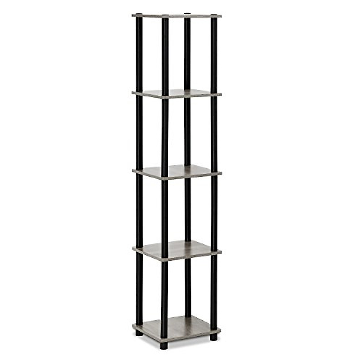 Furinno Turn-N-Tube 5-Tier Corner Square Rack Display Shelf, Round, French Oak Grey/Black & Just 3-Tier End Table, 1-Pack, French Oak Grey/Black