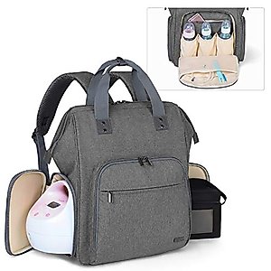LUXJA Breast Pump Bag with Compartments for Cooler Bag and Laptop, Breast Pump Backpack with Breastmilk Bottle Pockets (Fits Most Major Breast Pump, Suitable for Working Mothers), Gray