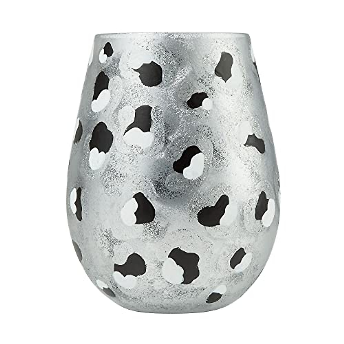 Enesco Designs by Lolita Snow Leopard Hand-Painted Artisan Stemless Wine Glass, 20 Ounce, Multicolor