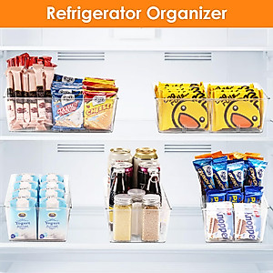 Pantry Organizers and Storage, Hronta 4 Pack Clear Storage Bins for Kitchen, Fridge, Cabinet Organization, 4 Compartment Organizer Bins for Snacks, Pouches, Spice Packets, Tea Bags