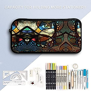 Psychedelic Oriental Ethnic Motif Eyes Pencil Case Makeup Bag Big Capacity Pouch Organizer for Office College