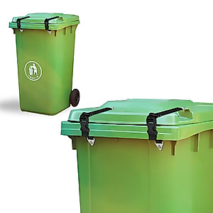 Evecad Bear Proof Trash Can Lid Lock, Garbage Can Lid Lock System for Outdoor with Two Adjustable Straps, Black, 2PCS