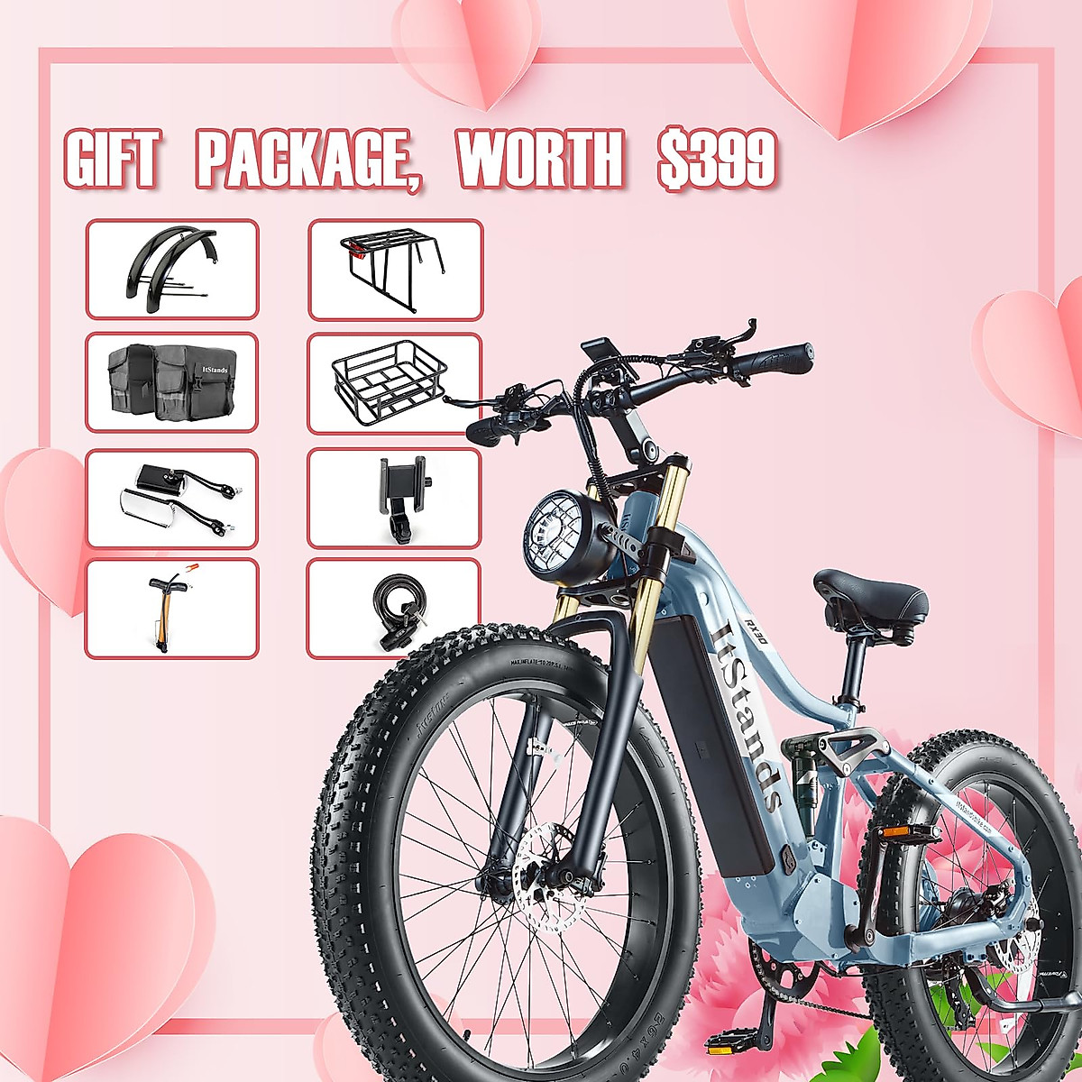 BIGUODIR Electric Bike for Adult 1000W Foldable, 48V 30Ah/20AH Long Range Electric Bicycle LG Cells, 26"x4" Fat Tire Ebike, Up to 30MPH Dual Hydraulic Brakes, Full Suspension Mountain Class 3 Ebike