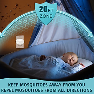 Mosquito Repeller,Mosquito Repellent Plug in Wall Outlet,Included 10 Pcs Refill,DEET-Free,Highly Effective for Home, Bedroom, Office,Kitchen,Camping,Travel