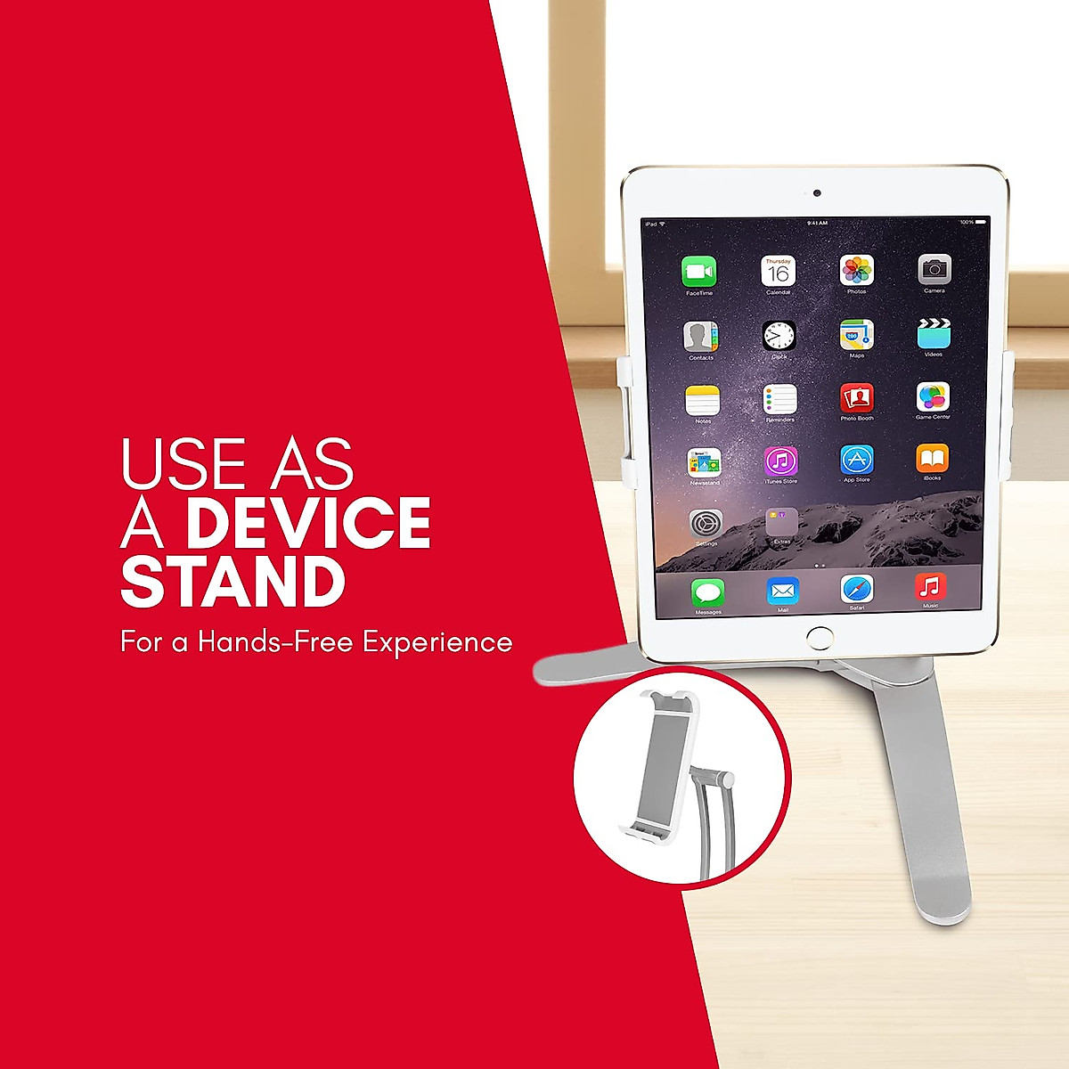 Macally 2-in-1 Kitchen Tablet Holder & Wall Mount iPad Stand / Under Cabinet Holder- Perfect for Recipe Reading on Countertop or Using on Office Desktop- Fits iPad Pro/Air Samsung Tab up to 7.5" Wide