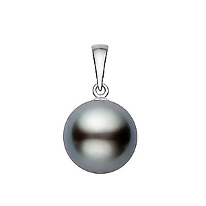 14K White Gold Gray Tahitian Cultured Pearl Pendant for Women AA+ Quality (9-10mm) - PremiumPearl