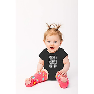 Daddy's Future Lifting Partner - Funny Baby Essentials Bodysuit - Newborn Boy Girl Clothes (6 Months, Black)