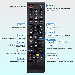 for Samsung-Smart-TV-Remote, Universal Replacement for Samsung TV Remote Control, for All Samsung TVs BN59-01199F