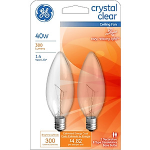 Ge Ceiling Fan Light Bulbs Blunt Tip 40 W 280 Lumens Candelabra 3.19 in. C-7a Clear Carded 2 Pack