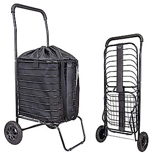 dbest products Cruiser Cart Flex Shopping Bag Cover Grocery Rolling Folding Laundry Basket on Wheels Foldable Utility Trolley Compact Lightweight Collapsible, Black