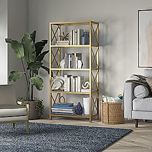 Celine 30'' Wide Rectangular Bookcase in Brushed Brass