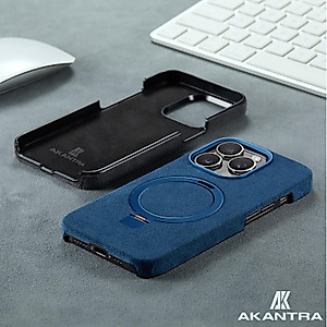 AKANTRA Alcantara Case for Apple iPhone 15 Pro Max, Handmade Half-Wrapped Synthetic Suede Cover, Magnetic Holder Ring Compatible with Magsafe Wireless Charging (iPhone15 Pro Max, Black)