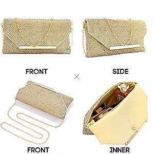 Yokawe Bling Crystals Clutch Purses for Women Rhinestone Evening Bag Sparkly Metal Sequins Crossbody Bags Wedding Prom Party Handbags (Gold)