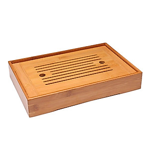 Reservoir Type Bamboo Tea Tray,Chinese Kungfu Tea Table Serving Tray Box for Kungfu Tea Set,Rectangle,14.2"x9.4"x2.4"