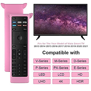 XRT136 Universal Remote for Vizio TV with Remote Case, Remote Control for Vizio Smart TVs 32" 40" 43" 50" 55" 58" 65" 70" 75" 85", Anti-Lost Silicone Remote Case for Vizio Smart TV Remote Cover-Pink