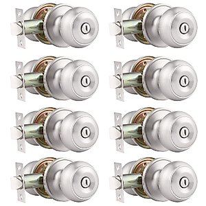 Probrico 8 Pack Interior Privacy Door Knobs Keyless Door Lock Lockset Round Doorknobs in Satin Nickel Door Locks for Bedrooms and Bathrooms Adjustable Latch Backset