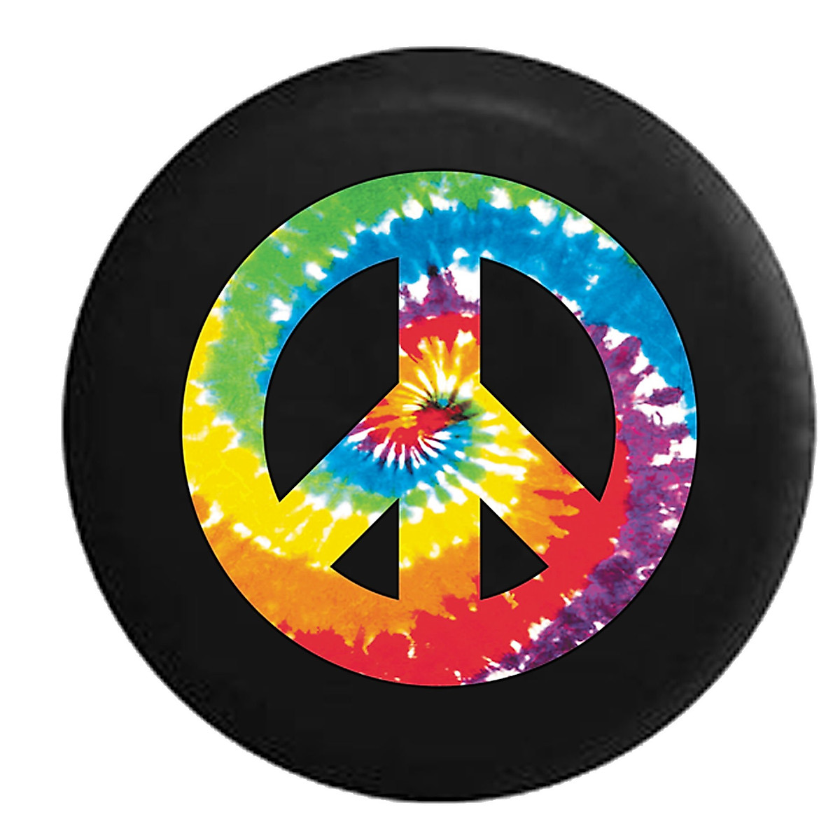Tie Dye Peace Sign Full Color Spare Tire Cover Fits All SUV Camper RV Tire Covers Black Size 33 inch