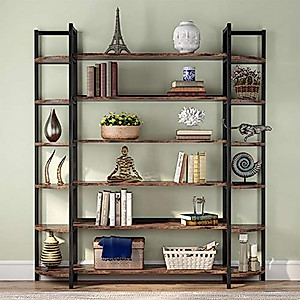 Tribesigns Modern Triple Wide 6-Shelf Bookcase, 6-Tier Large Etagere Bookshelves Storage and Double Wide Bookshelf Display Shelves with Sturdy Metal Frame for Home Office Deco, Rustic