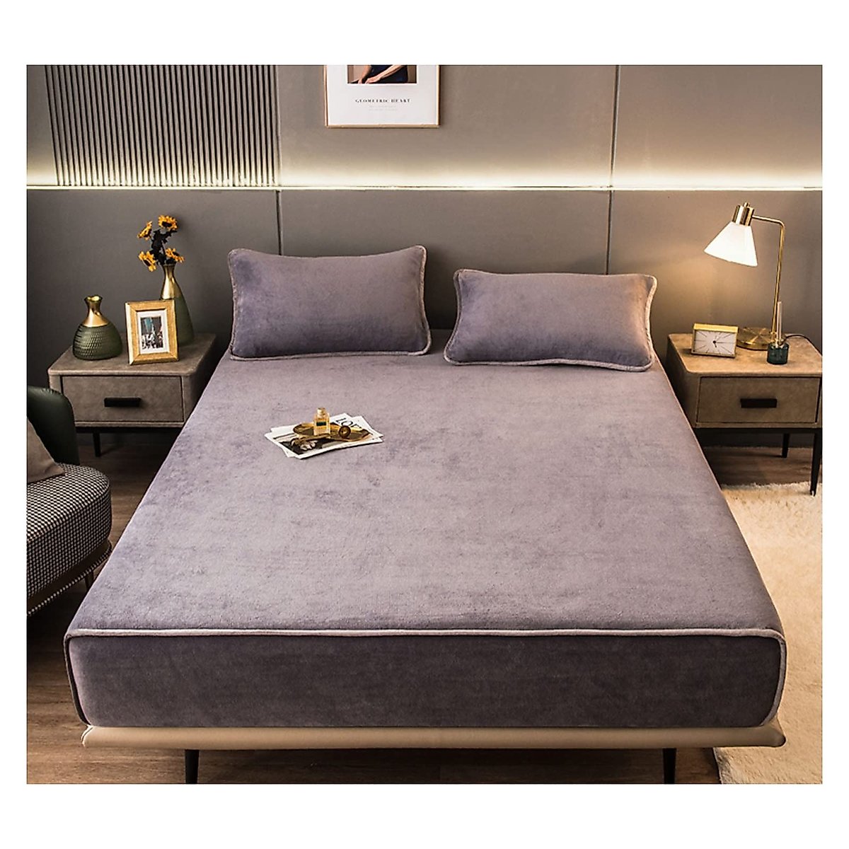 GXFWJD 100% Polyester Super Warm Twin Fitted Sheet with Elastic All Around ，Extra Deep Pocket，King Fitted Sheets for Mattress from 2 Up to 11 (Color : D, Size : 180cmx220cm)
