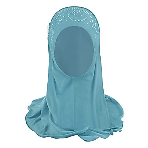 Muslim Hijab Girls Hijab Scarfs Head Wrap Scarf, Islamic Scarf Shawls Lace Headscarf Cap, Plain Hijabs for Girls Age 2-6