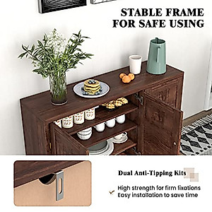 Giantex Buffet Cabinet Kitchen Storage Cupboard - 3 Door Sideboard with Adjustable Shelves, Cable Management Holes, Anti-Tipping Kits, Coffee Bar Console Cabinet for Living Room (Brown)