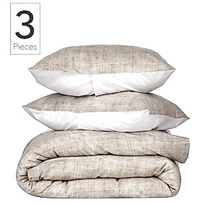 Nate Home by Nate Berkus 200TC 3-Piece Textured Print Duvet Cover Set | Crisp, Cool Bedding from mDesign - Full/Queen Size - 1 Duvet Cover, Hidden Button Closure/2 Pillow Shams, Fossil (Beige)