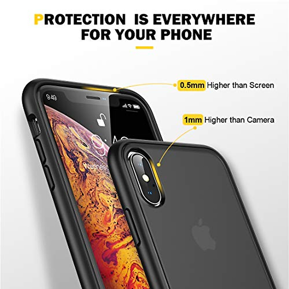 Humixx Shockproof Series iPhone X Case/iPhone Xs Case, [Military Grade Drop Tested] [Upgrading Material] Translucent Matte Case with Soft Edge, Heavy Duty Protective Case, 5.8 Inch Black
