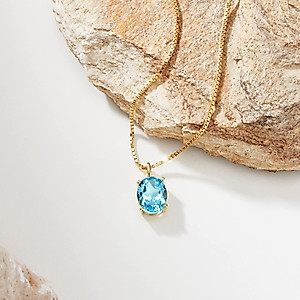 stanmamcu Blue Topaz Necklace for Women, 8 * 10mm Natural Blue Gemstone Birthstone Necklace, 925 Sterling Silver 14K Gold Plated Chain