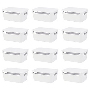 Tiawudi 12 Pack Storage Bins, Plastic Storage Containers with Lids, Stackable Closet Organizer, Multi-Use Organizer Bins for Shelves, Cabinet, Drawer or Countertop