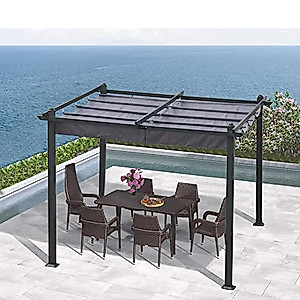10x10 Ft Patio Pergola, Retractable Pergola with Canopy, Sunshelter Pergola for Gardens, Terraces, Backyard, Grey