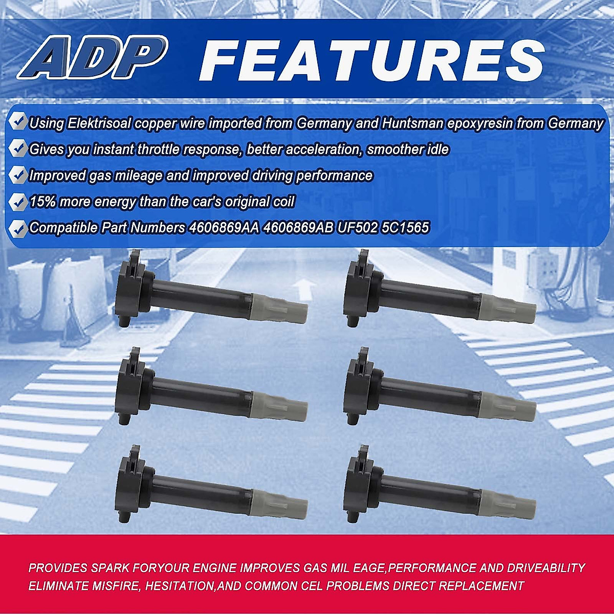 Compatible with Chrysler 300 Town Country Sebring Pacifica Dodge Nitro Charger Avenger Magnum Journey Grand Caravan Challenger Stratus 2006-2010 Ignition Coil Pack Replace 4606869AA 4606869AB UF-502