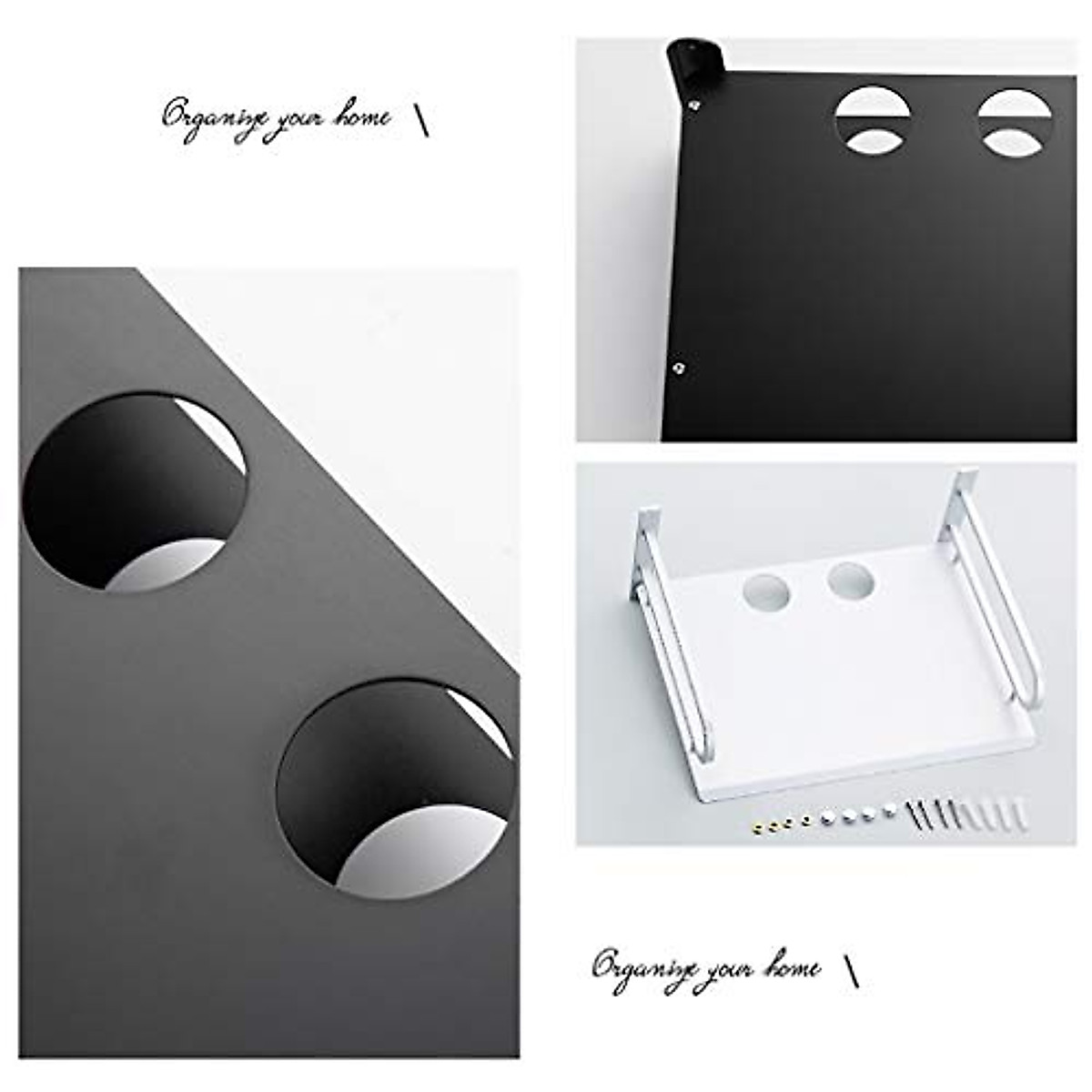 Space Aluminum Storage Box Tray, Digital TV Set-top Box Shelf, Router Rack Bracket, Wall-Mounted Shelf (Black/White)