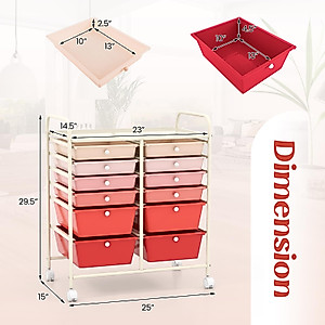 SILKYDRY 12 Drawer Rolling Storage Cart, Art Cart Organizer on Wheels, Mobile Utility Cart with Drawers, Multipurpose Craft Drawers for Home Office School Classroom (Mixed Pink)
