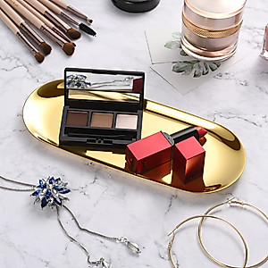 2 Pack Gold Oval Vanity Tray, Stainless Steel Jewelry Tray, Bathroom Tray, Makeup Cosmetic Trays,Towel Napkin Tray,Storage Organizer, 9 x 3.8 inches (LxW),Medium