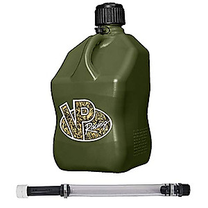 VP Racing Fuels 5 Gallon Square Motorsport Utility Container Camo w/ 14 Inch Deluxe Filler Hose Close-Trimmed Cap and Neck for Tight Seal