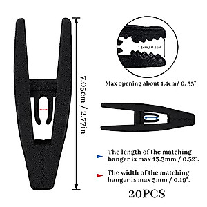 Andiker 20PCS Black Velvet Hanger Clips, Non-Slip Strong Finger Flocked Clips for Thin Velvet Hangers Suit Pants Trousers Skirt (Black)