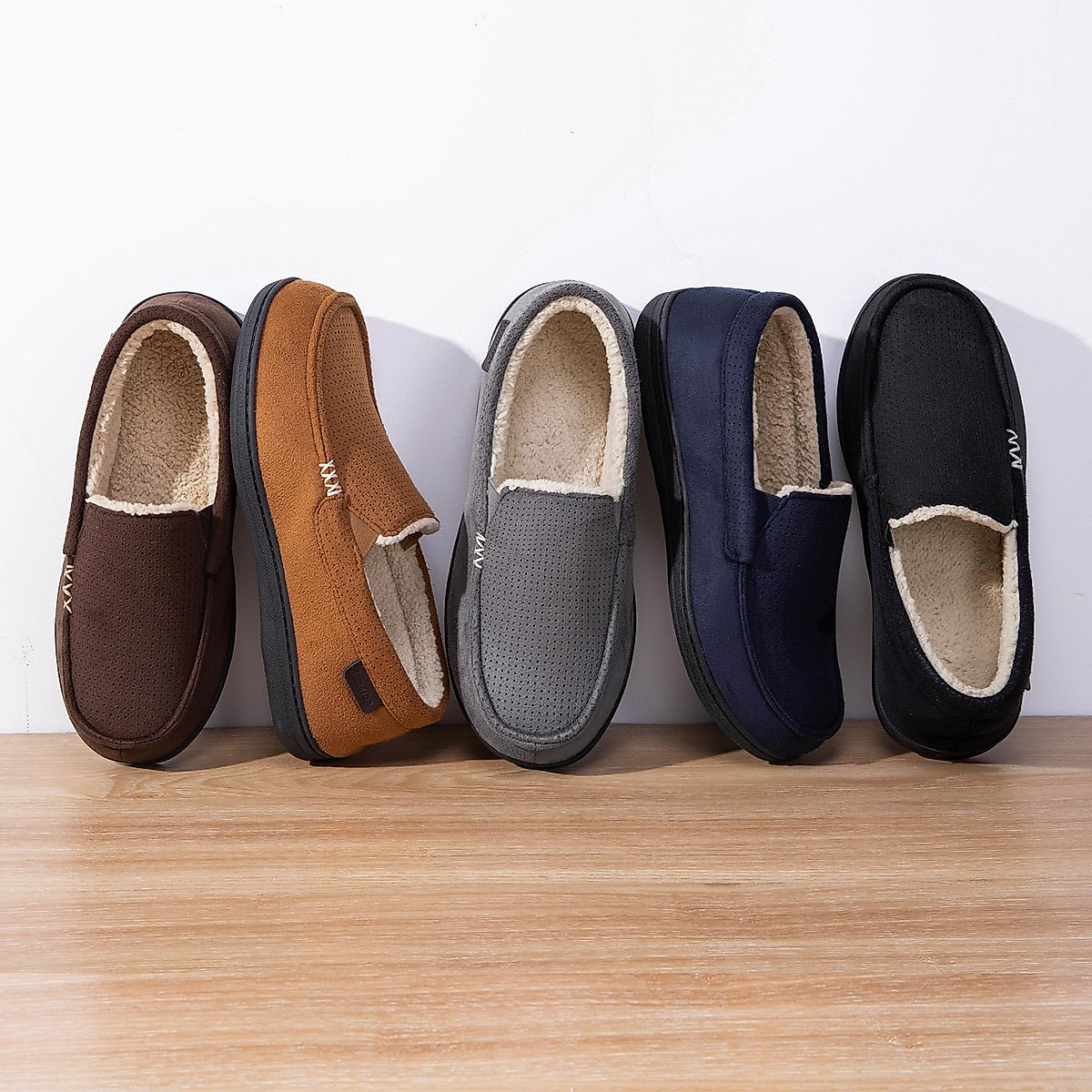 HomeTop Men's Classic Moccasin Slippers Comfy Memory Foam Indoor House Shoes Dark Gray,10 US