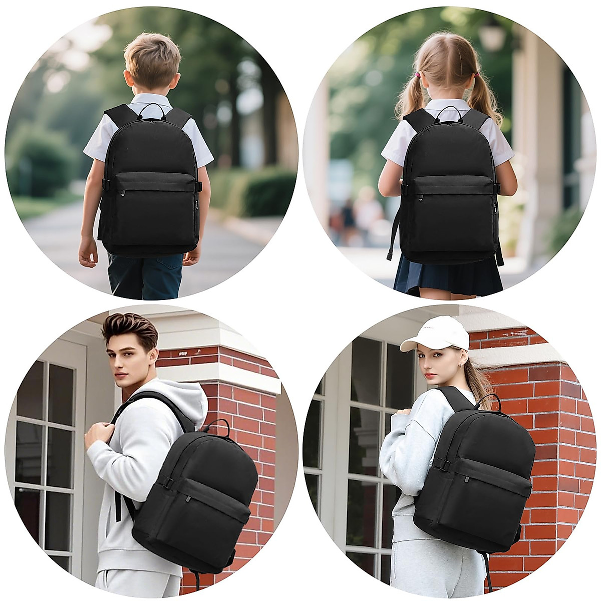 Kono School Backpack College Rucksack Lightweight School Bag Water Resistant Stylish Casual Daypack College Travel Business Work Bag for Men Women Boys and Girls fits 15.4 Inch Laptop (Black)