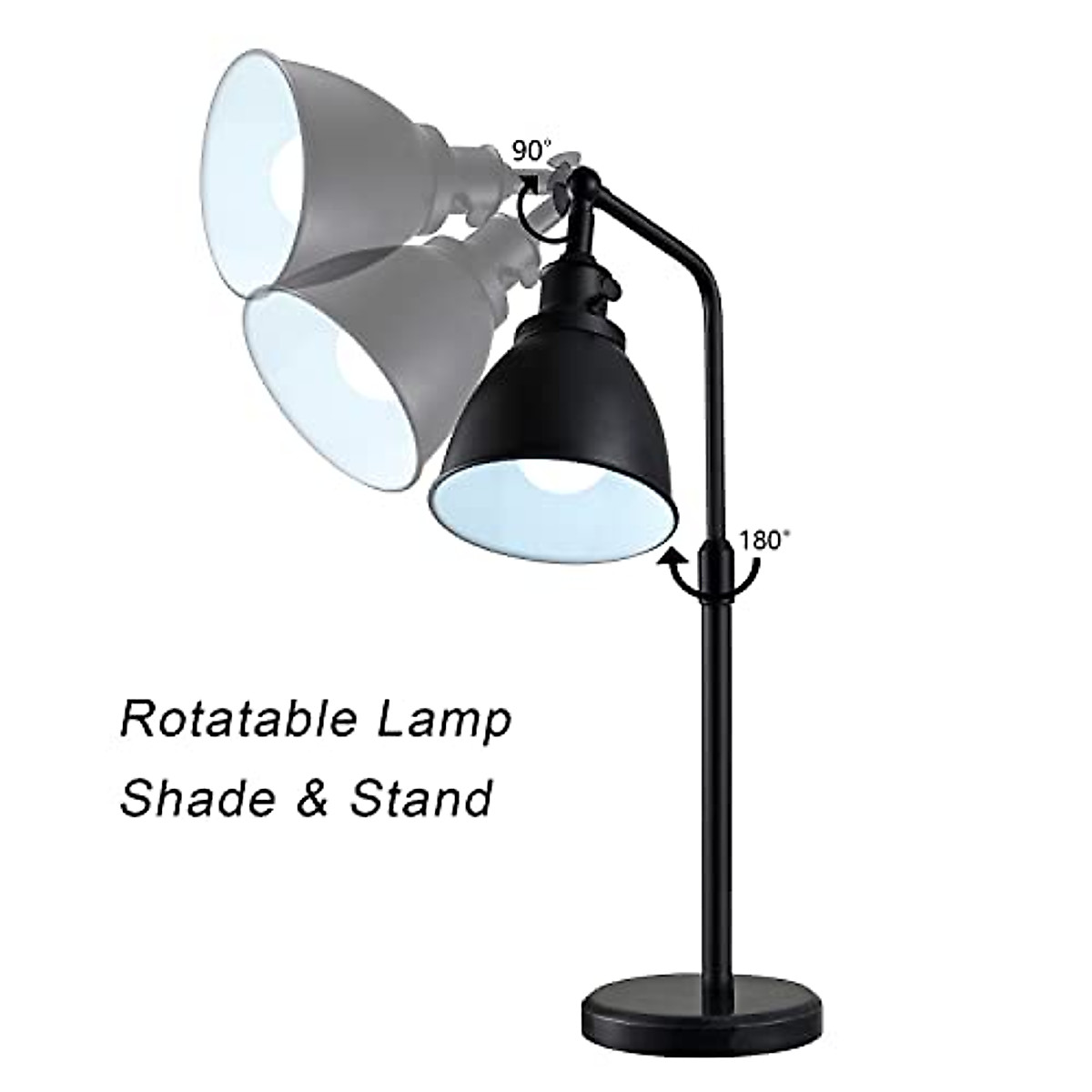 WINGBO Black Metal Table Lamp, Industrial Nightstand Reading Light Desk Lamp with Marble Base Flexible Head, 23.7" Height Adjustable Task Lamp for Office End Table Bedside, 7W 6500K LED Bulb Included