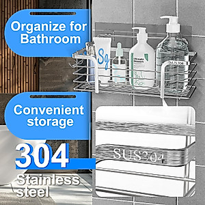 HEGUANRONG Shower Caddy,Shower Organizer for Bathroom With 2 Hooks，SUS304 Stainless Steel，Shower Shelves for Inside Shower,Rustproof Bathroom Shelf，No Drilling.