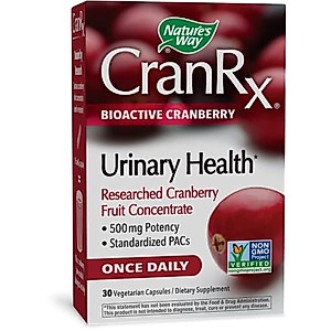 Nature's Way CranRx BioActive Cranberry, Urinary Tract Health Support* Supplement, 500mg per serving, 30 Vegetarian Capsules