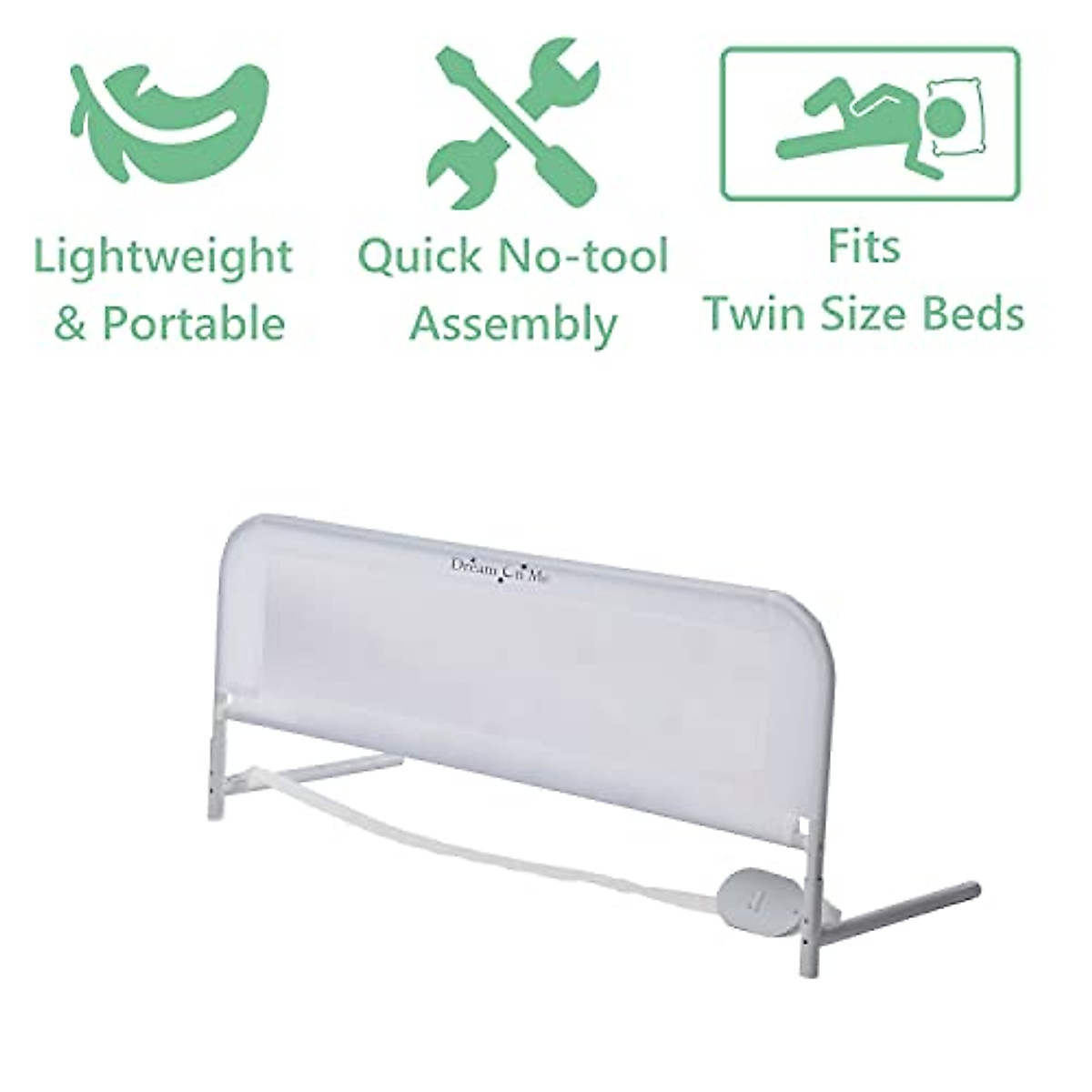 Dream On Me Adjustable Mesh Bed Rail in White, Two Height Levels, Breathable & Durable Fabric, Lightweight and Portable Bed Rail for Toddlers