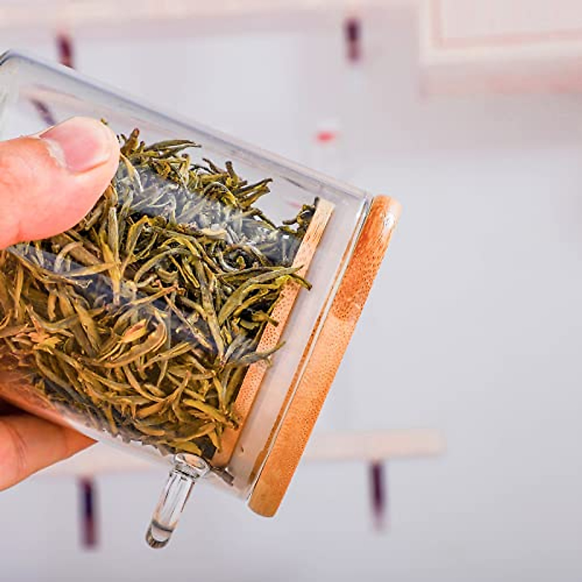 howbonwe Set of 3 Glass Food Storage Containers with Airtight Bamboo Lids and Bamboo Spoons, 15oz Clear Borosilicate Glass Containers Kitchen Organization Jars for Candy, Cookie, Nuts, Tea, Spice