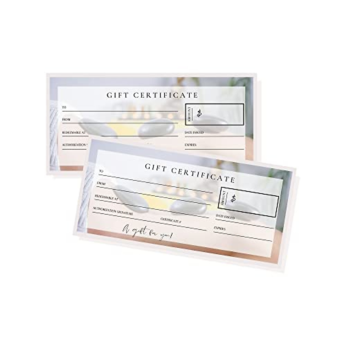 Blank Gift Certificates | 30 Pack | 3.75 x 8.25" inch Size Gift Card | Massage Therapy Supplies | Spa Supplies | Small Business Gift Certificate | Massage Therapy Hot Stone Design