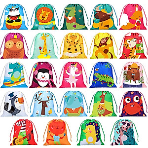 WILLBOND 24 Pack Drawstring Party Favors Bags Cartoon Animal Candy Goodie Drawstring Bags for Boys Birthday Kids Gift Bags Return Gift Bags for Kids Boys Girls Birthday Party Supplies, 24 Styles